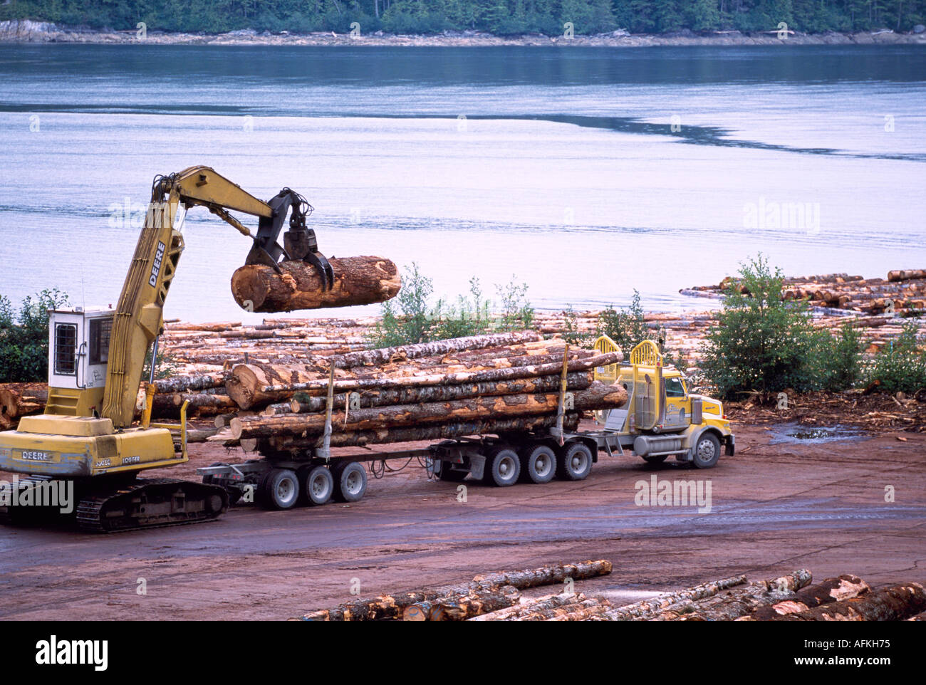 Unloading logs from logging truck hi-res stock photography and images ...