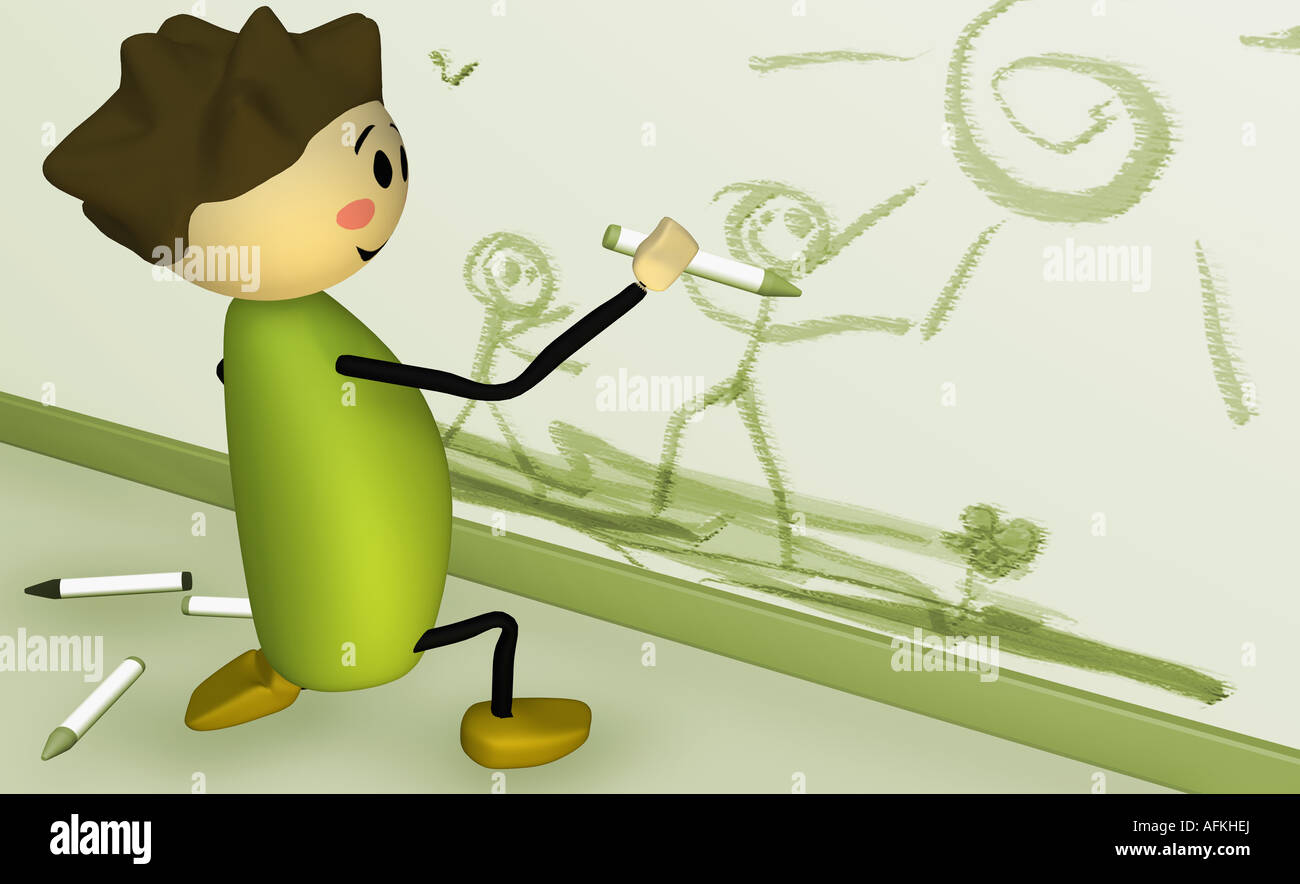 Boy with a crayon drawing on the wall hi-res stock photography and ...