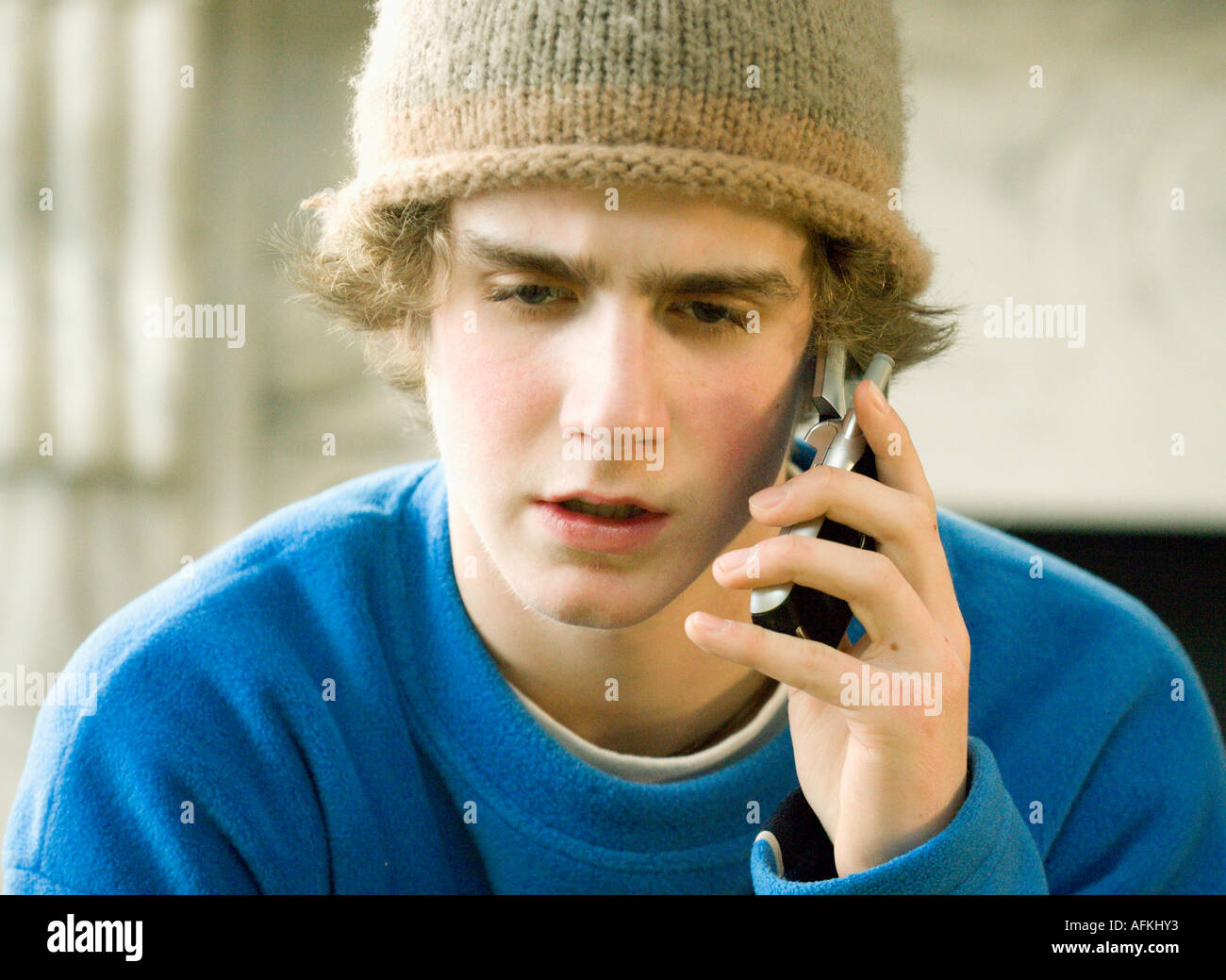 Portrait of teenage boy using mobile phone Stock Photo - Alamy