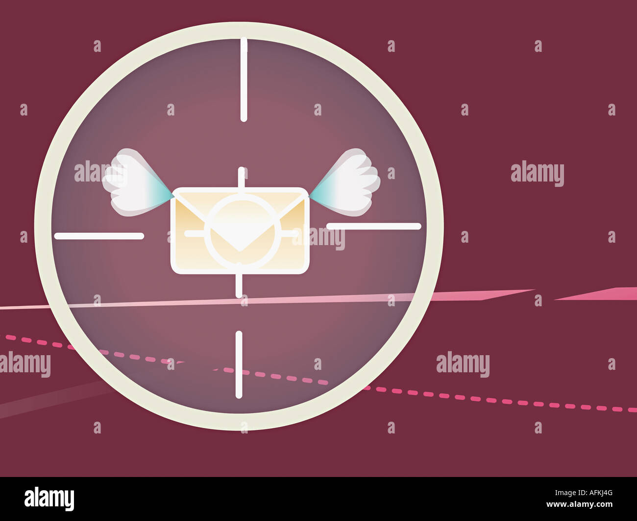 Gun sight on an envelope flying in the sky Stock Photo - Alamy
