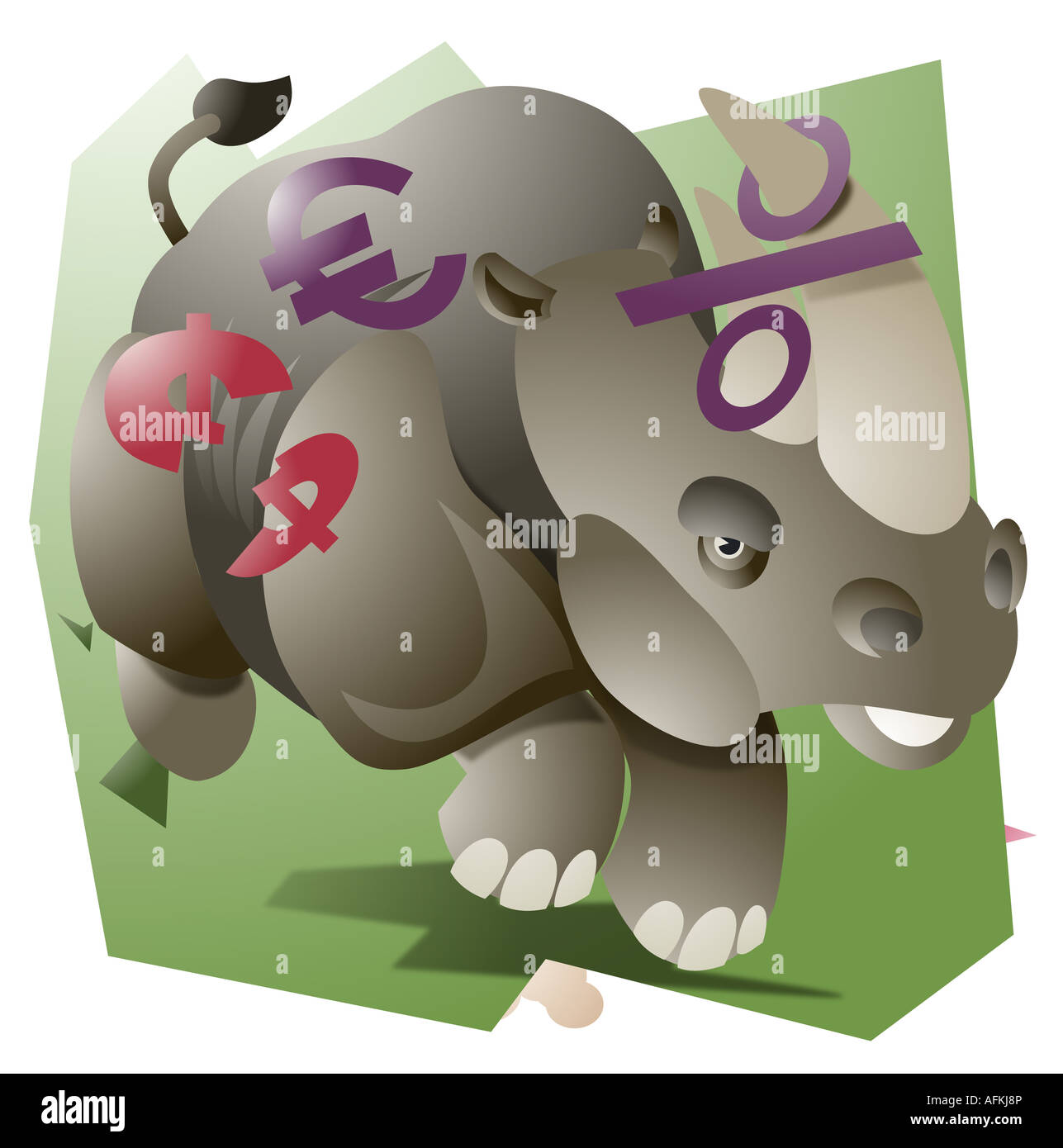 Rhinoceros with currency symbols on its body Stock Photo - Alamy