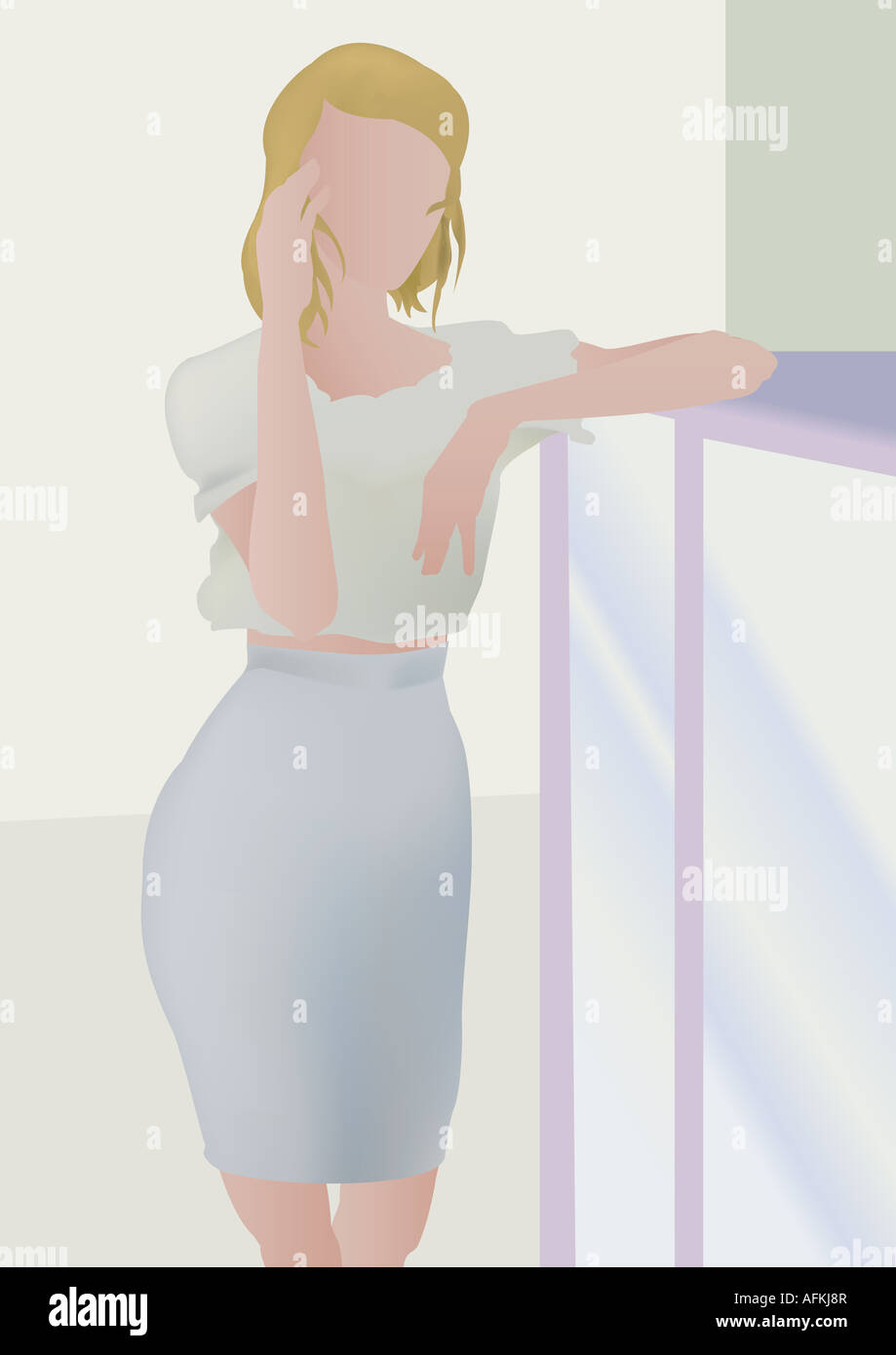 Woman leaning against a counter hi-res stock photography and images - Alamy