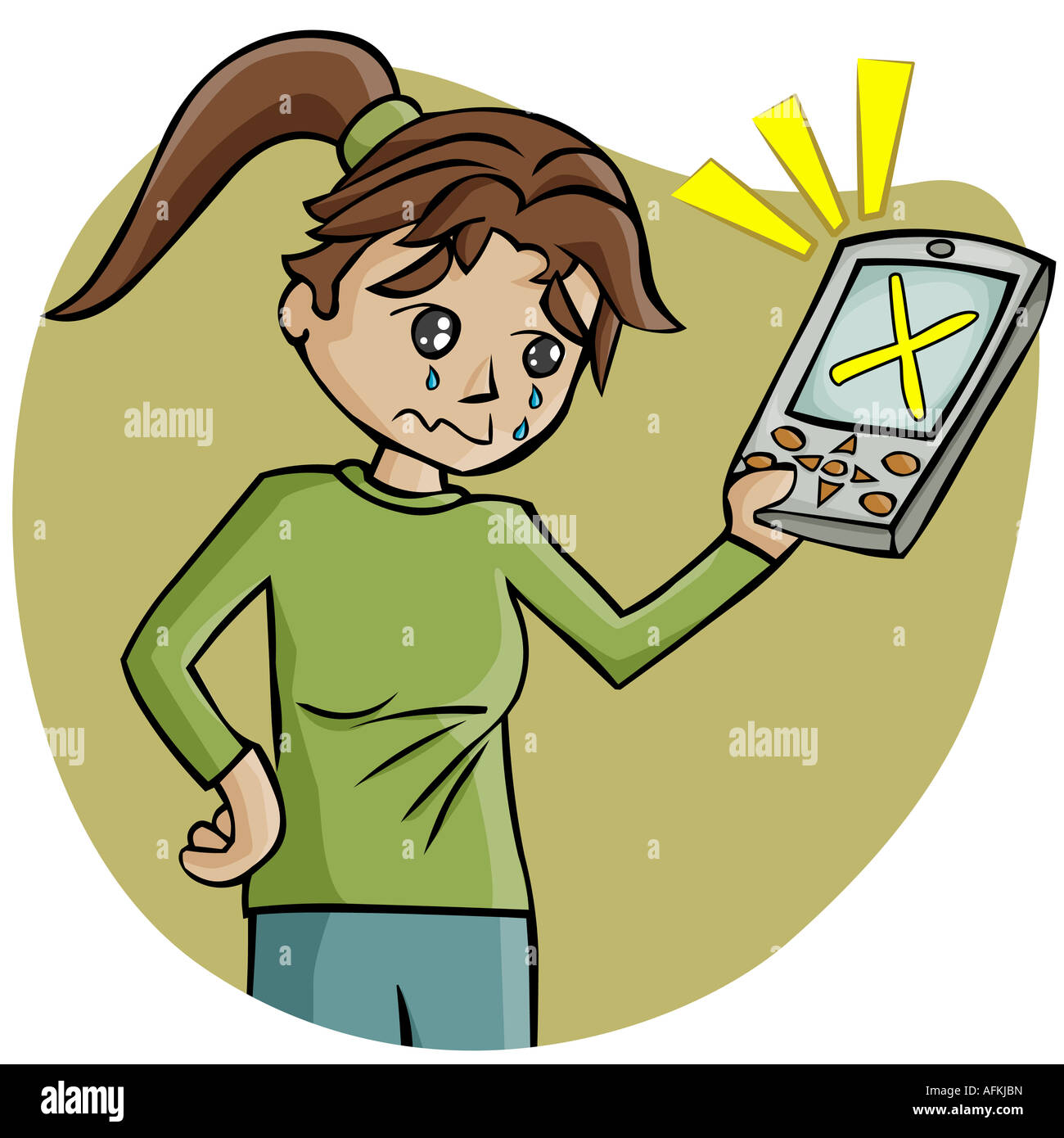 Girl holding a mobile phone and crying Stock Photo - Alamy