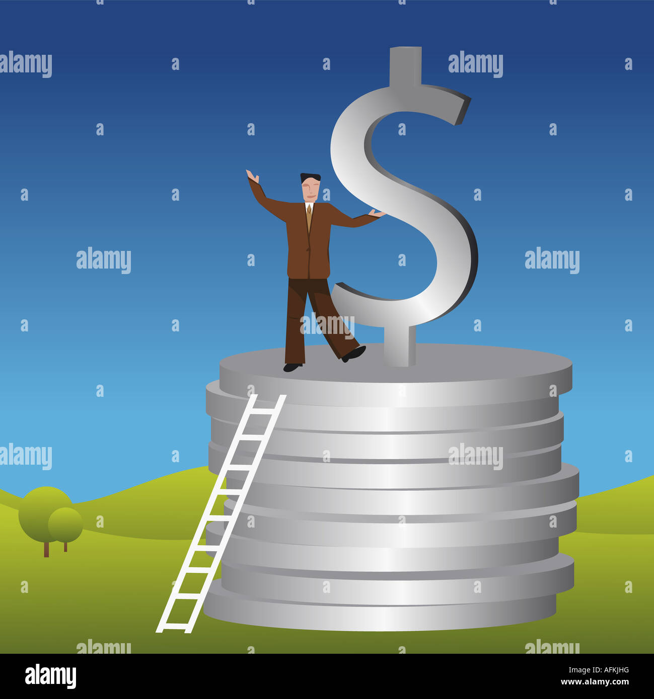 Businessman standing on a stack of coins hi-res stock photography and ...