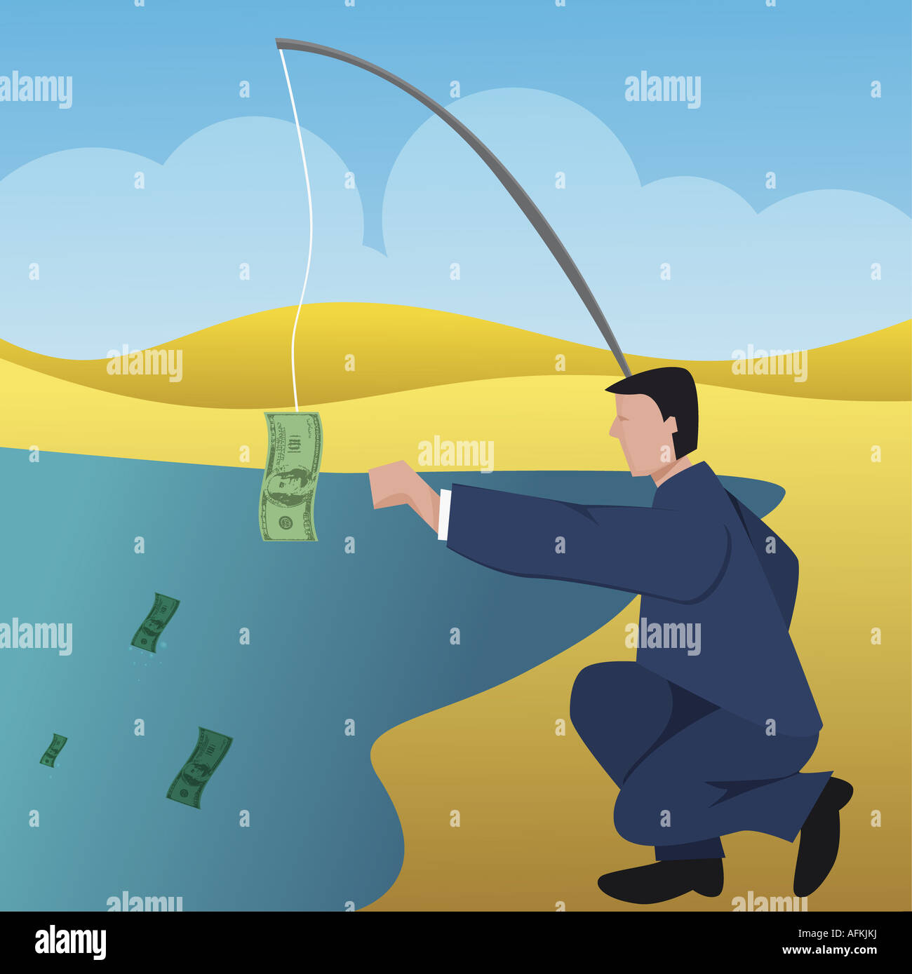 Businessman fishing for money Stock Photo - Alamy