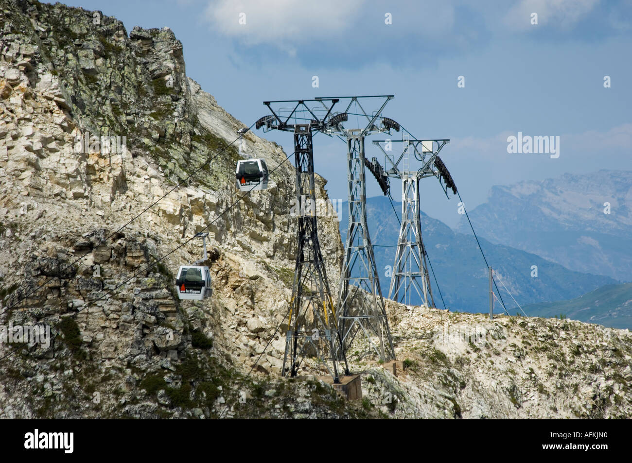 Gondolas above La Plagne in the French Tarentaise alps Stock Photo - Alamy