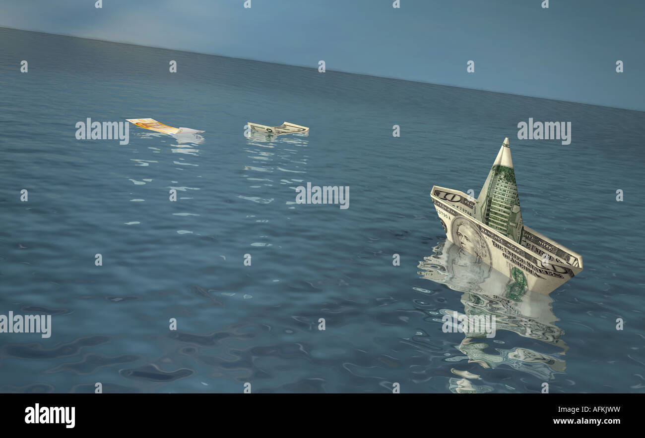 American and Euro bank notes floating on water Stock Photo - Alamy