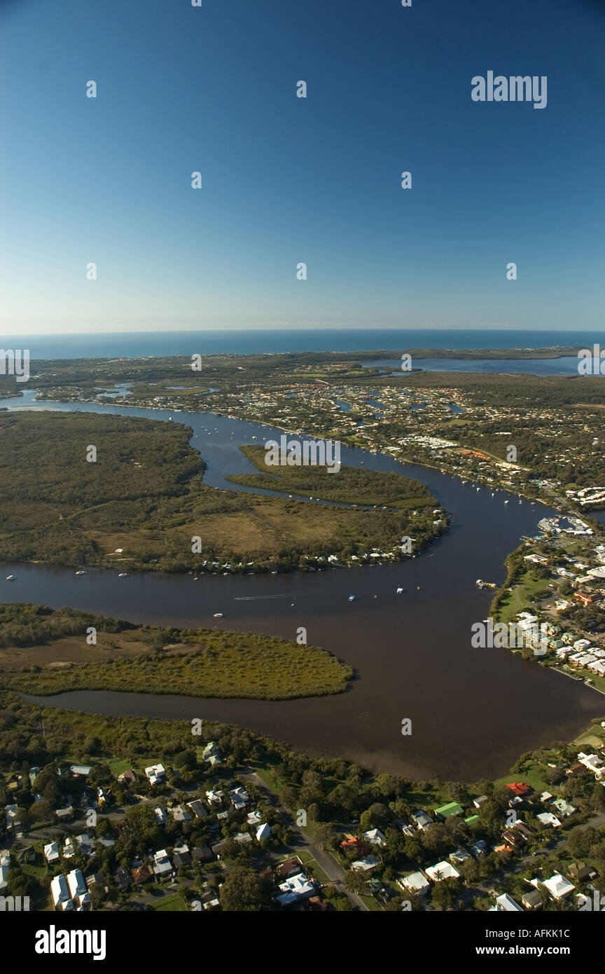 Noosa river Queensland Australia forms a border between developed land ...