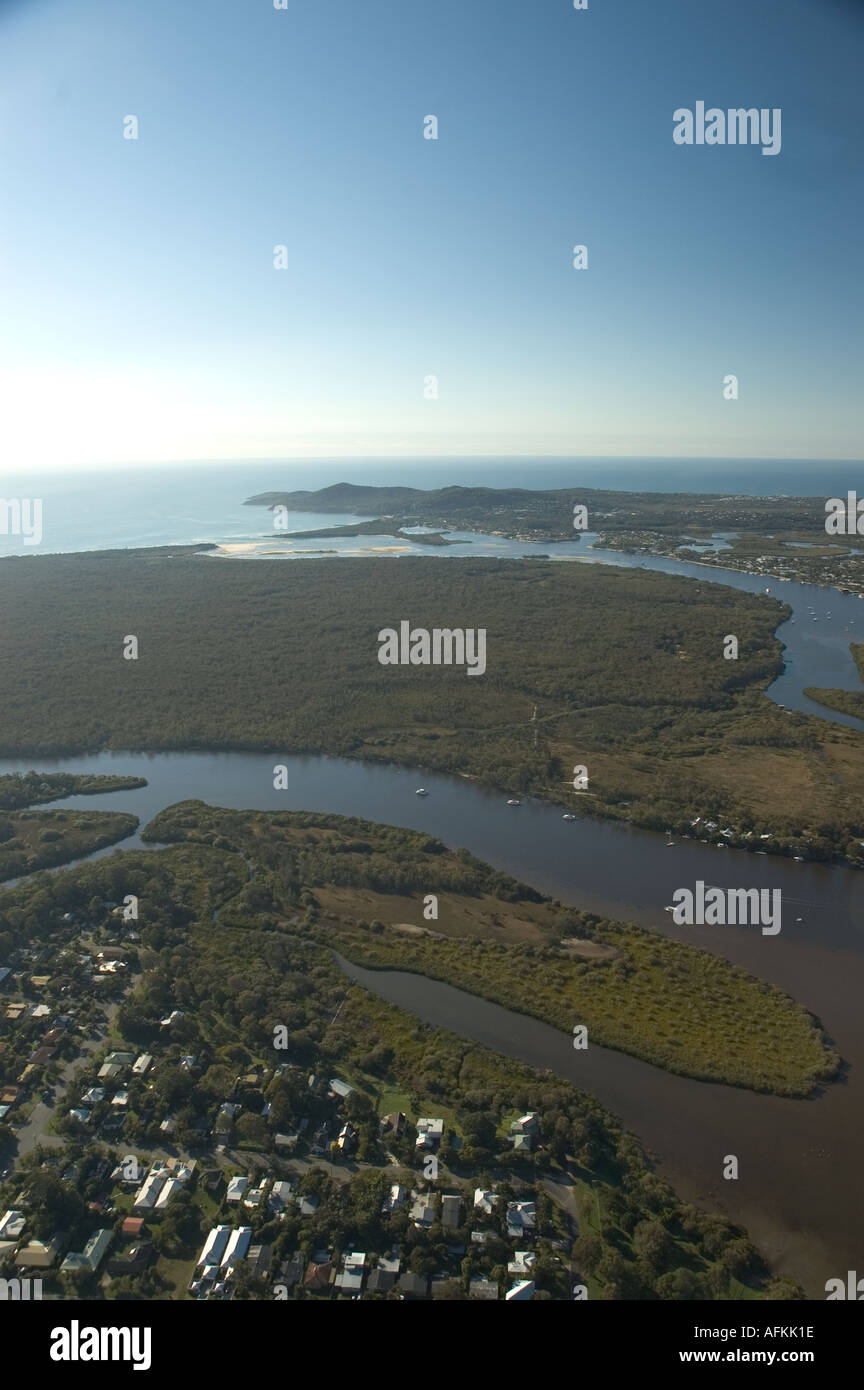 Noosa river Queensland Australia forms a border between developed land ...