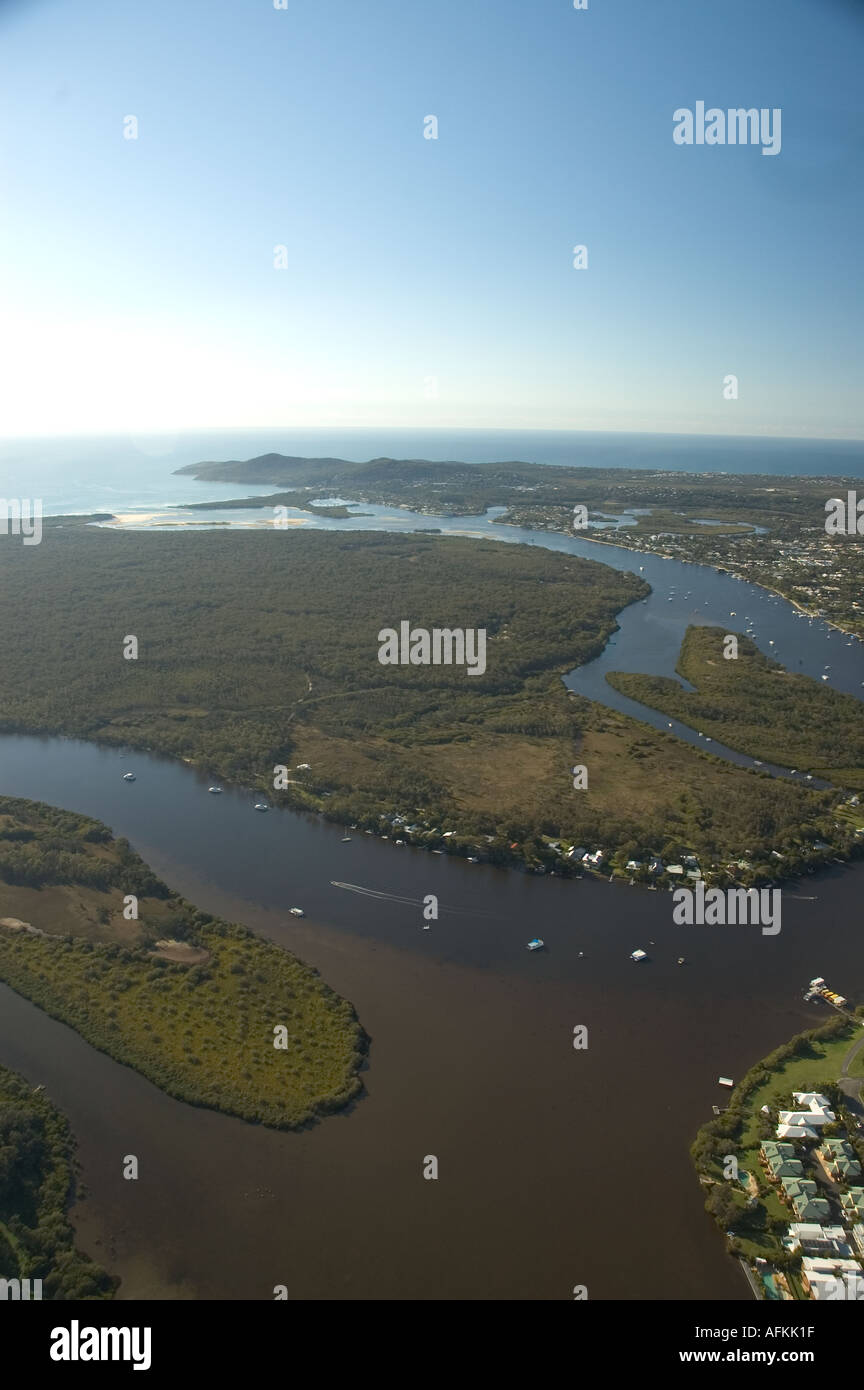 Noosa river Queensland Australia forms a border between developed land ...