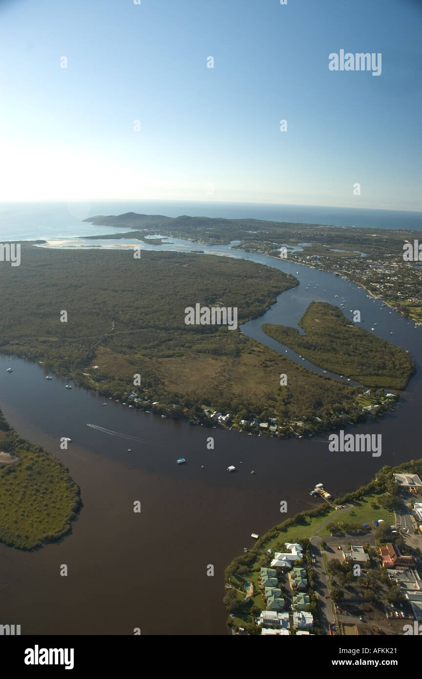 Noosa river Queensland Australia forms a border between developed land ...