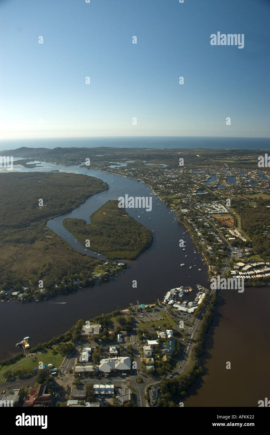 Noosa river Queensland Australia forms a border between developed land ...