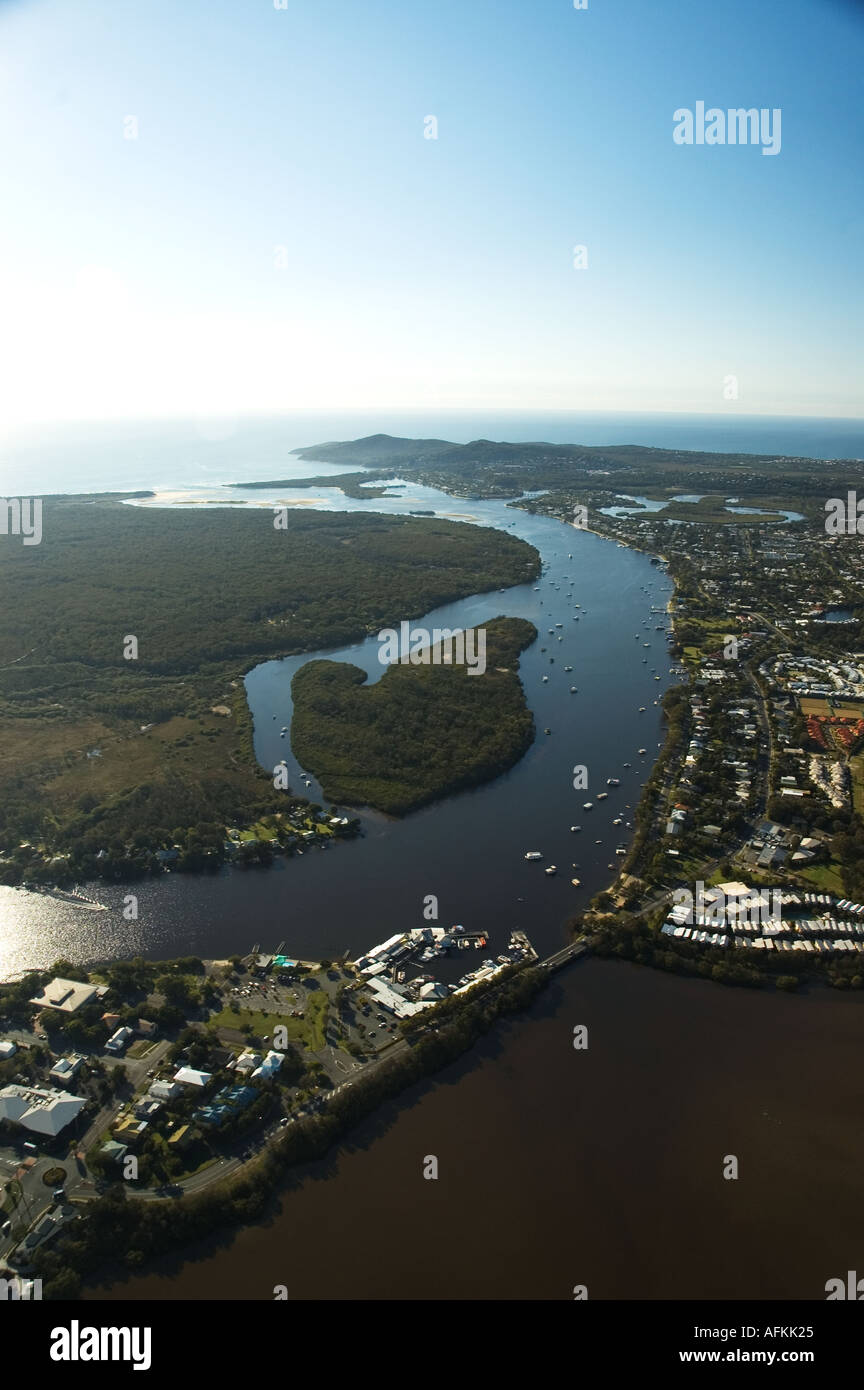 Noosa river Queensland Australia forms a border between developed land ...