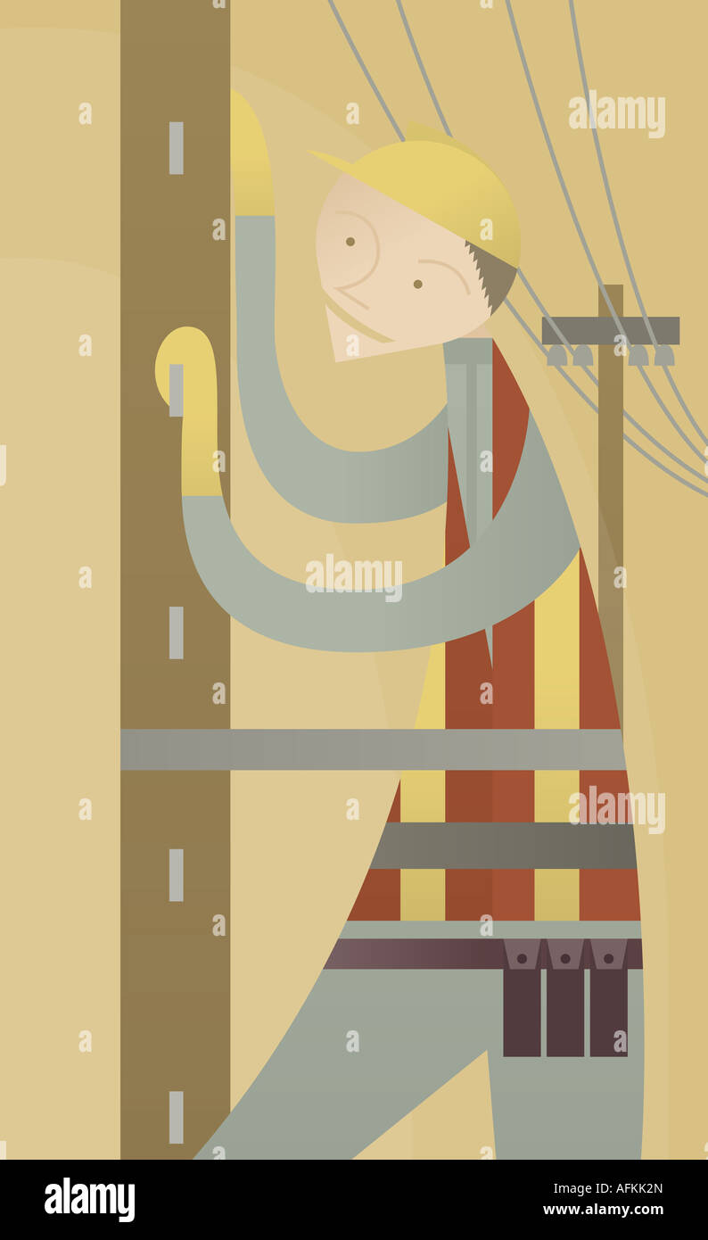 Maintenance engineer climbing an electricity pylon Stock Photo - Alamy