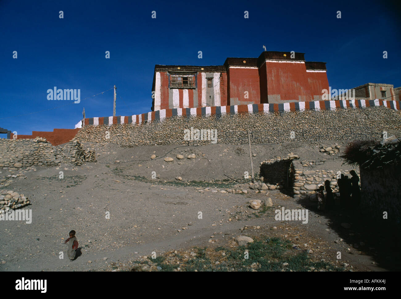 NEPAL South Asia Himalayas Mustang Red walls of Tsarang Monastery above ...