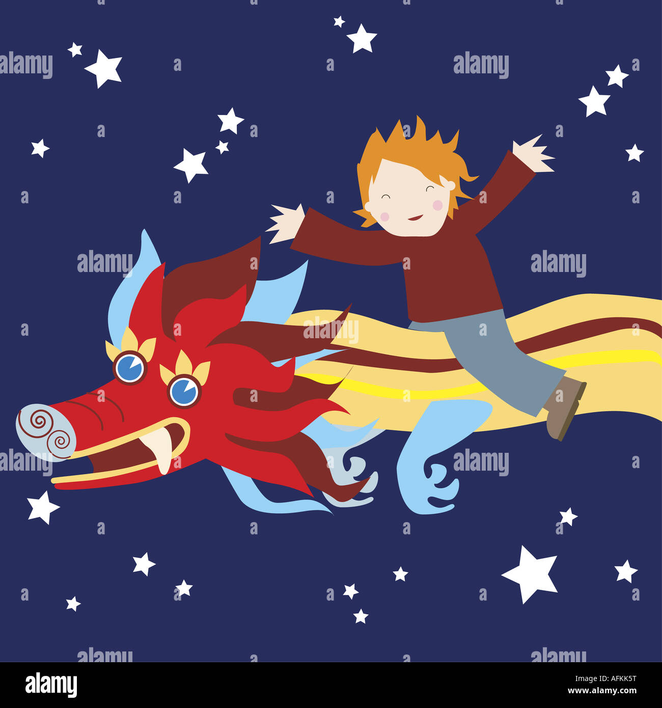 Boy riding on a dragon Stock Photo - Alamy