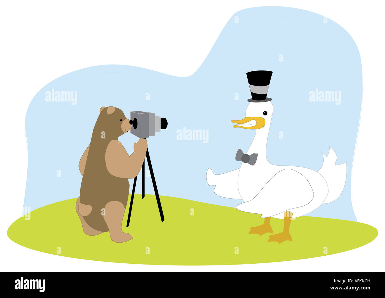 Bear taking a photograph of a duck Stock Photo - Alamy