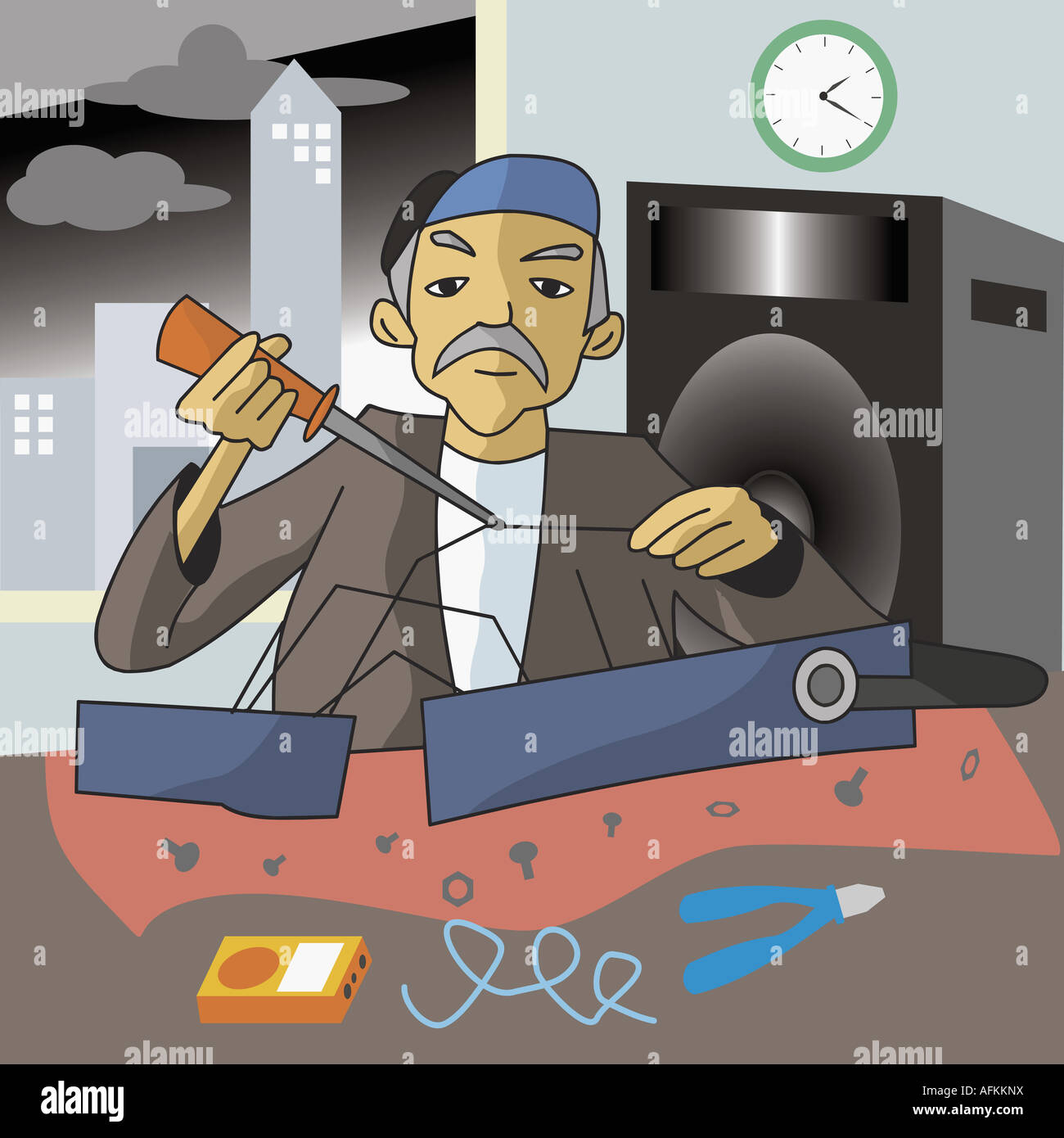 Electrician fixing a electronic device Stock Photo - Alamy