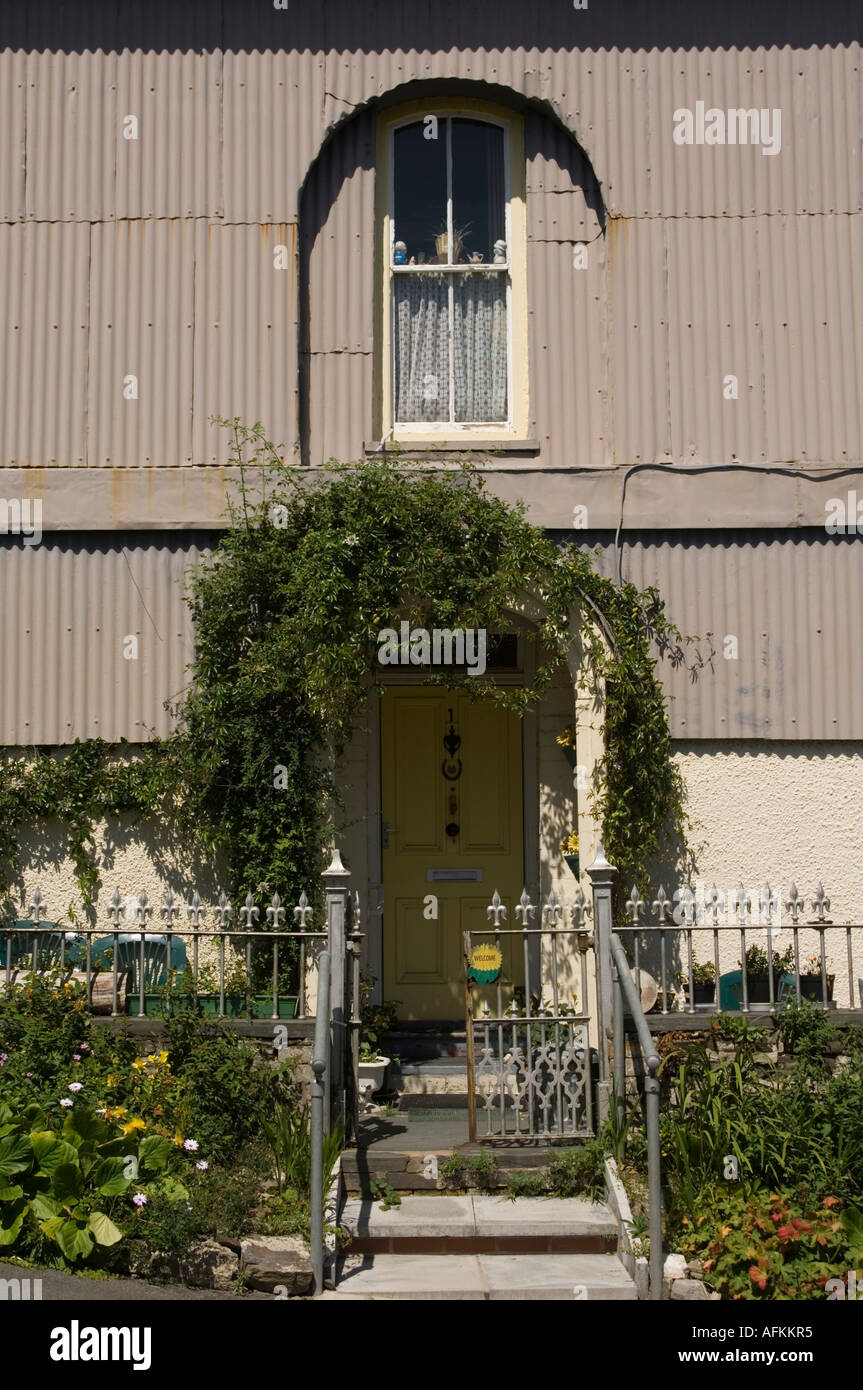 Corrugated iron cladding on a House exterior Llandysul Ceredigion Wales ...