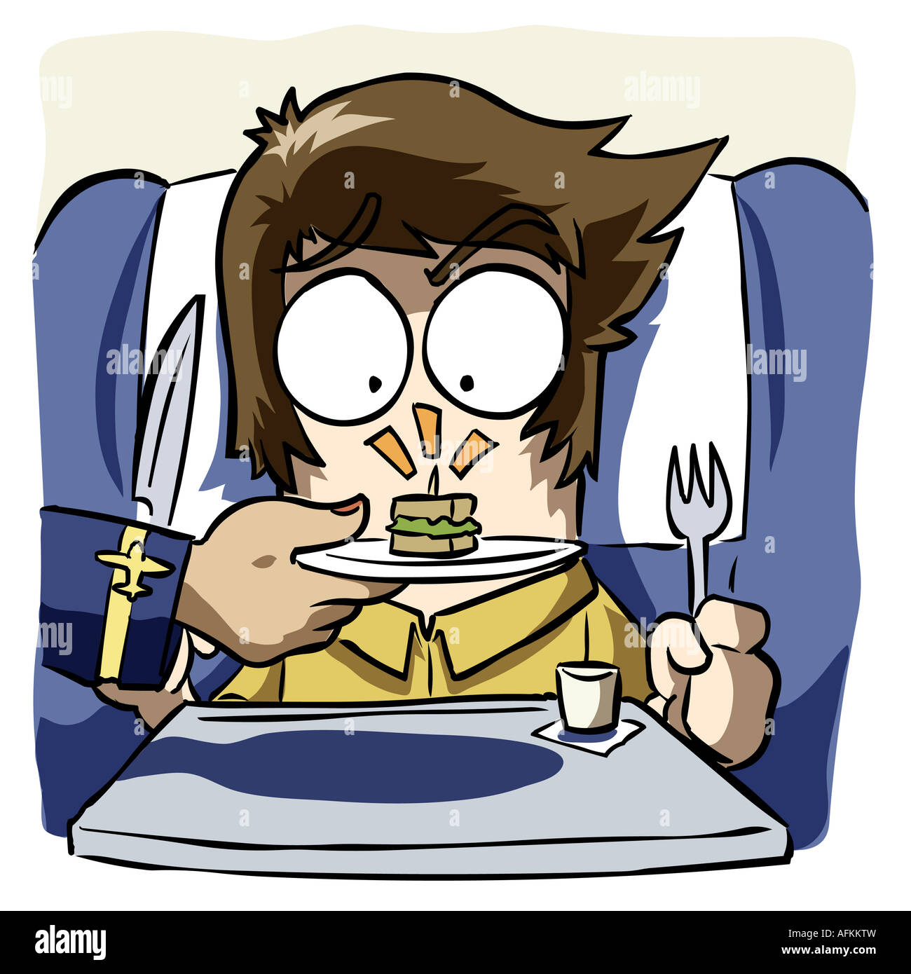 Close up of a man holding a fork and a table knife Stock Photo - Alamy