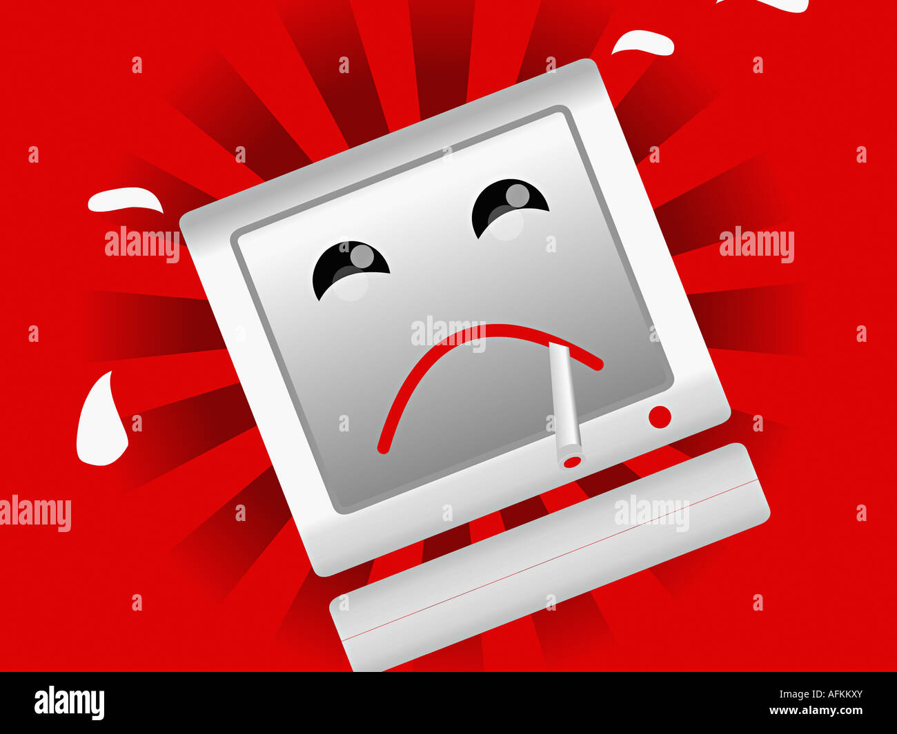 Close up of a computer smoking a cigarette and crying Stock Photo - Alamy