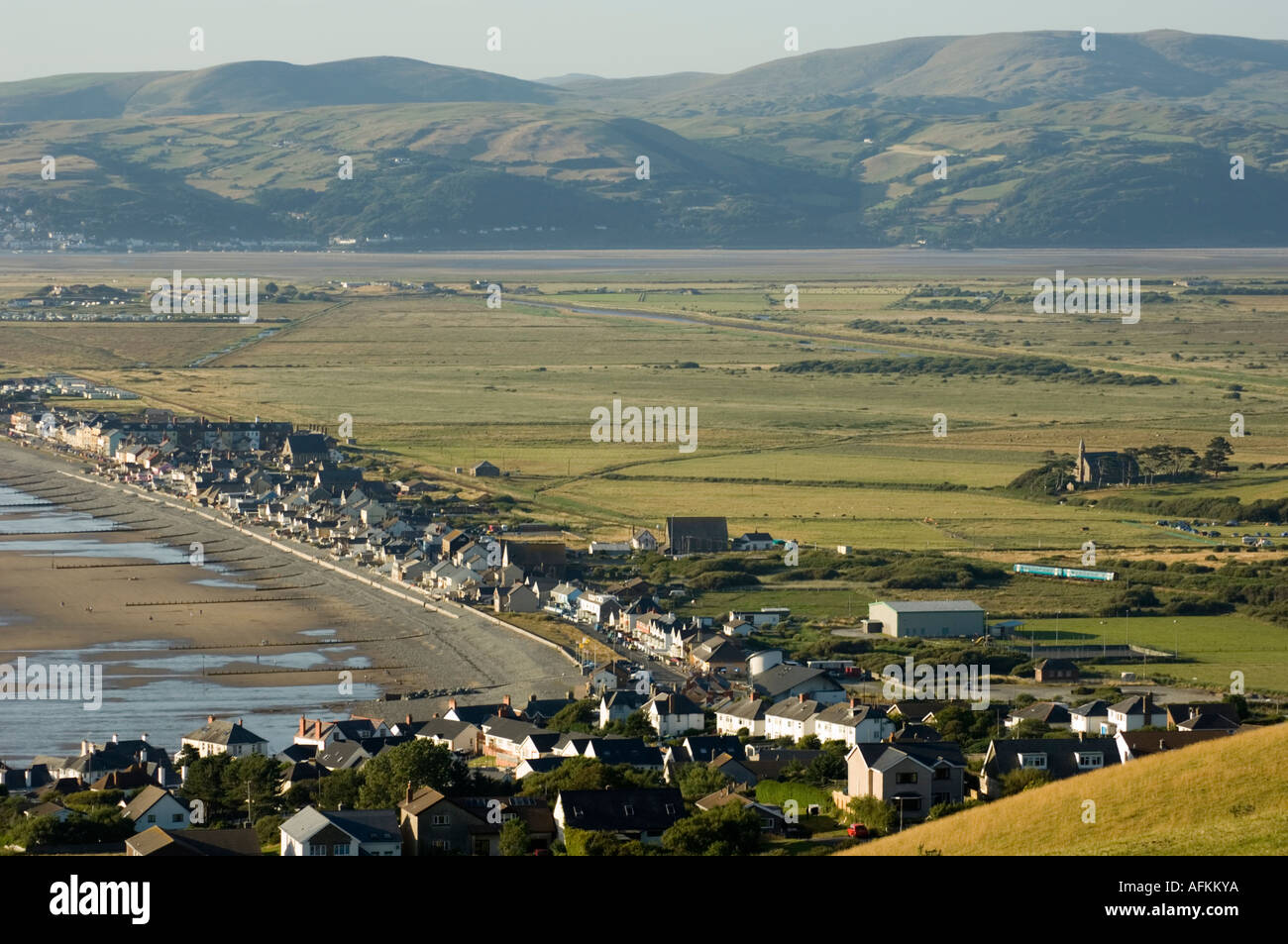 The seafront beach and village of Borth north of Aberystwyth on ...