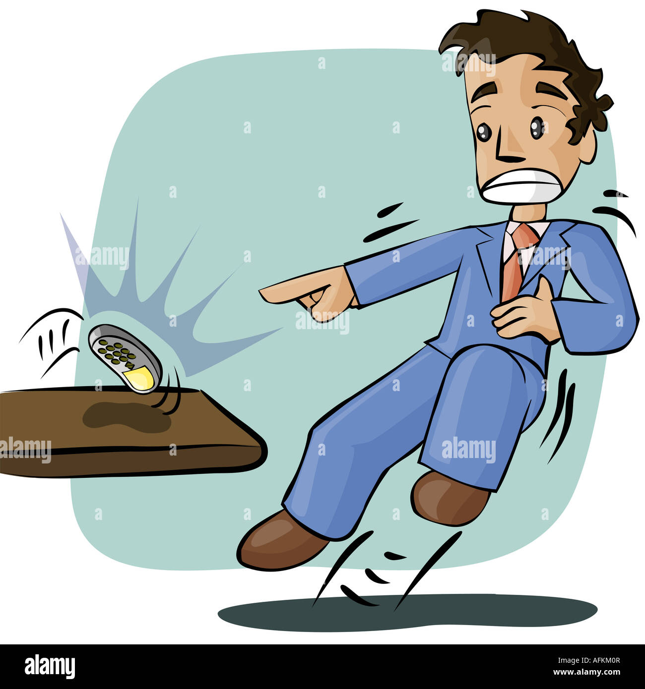 Man jumping in fear of a ringing mobile phone Stock Photo - Alamy