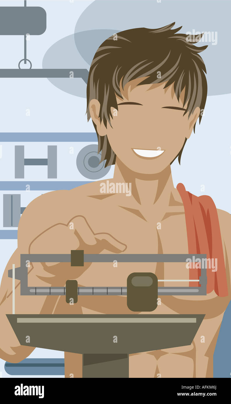 Close up of a man standing on a weight scale Stock Photo - Alamy