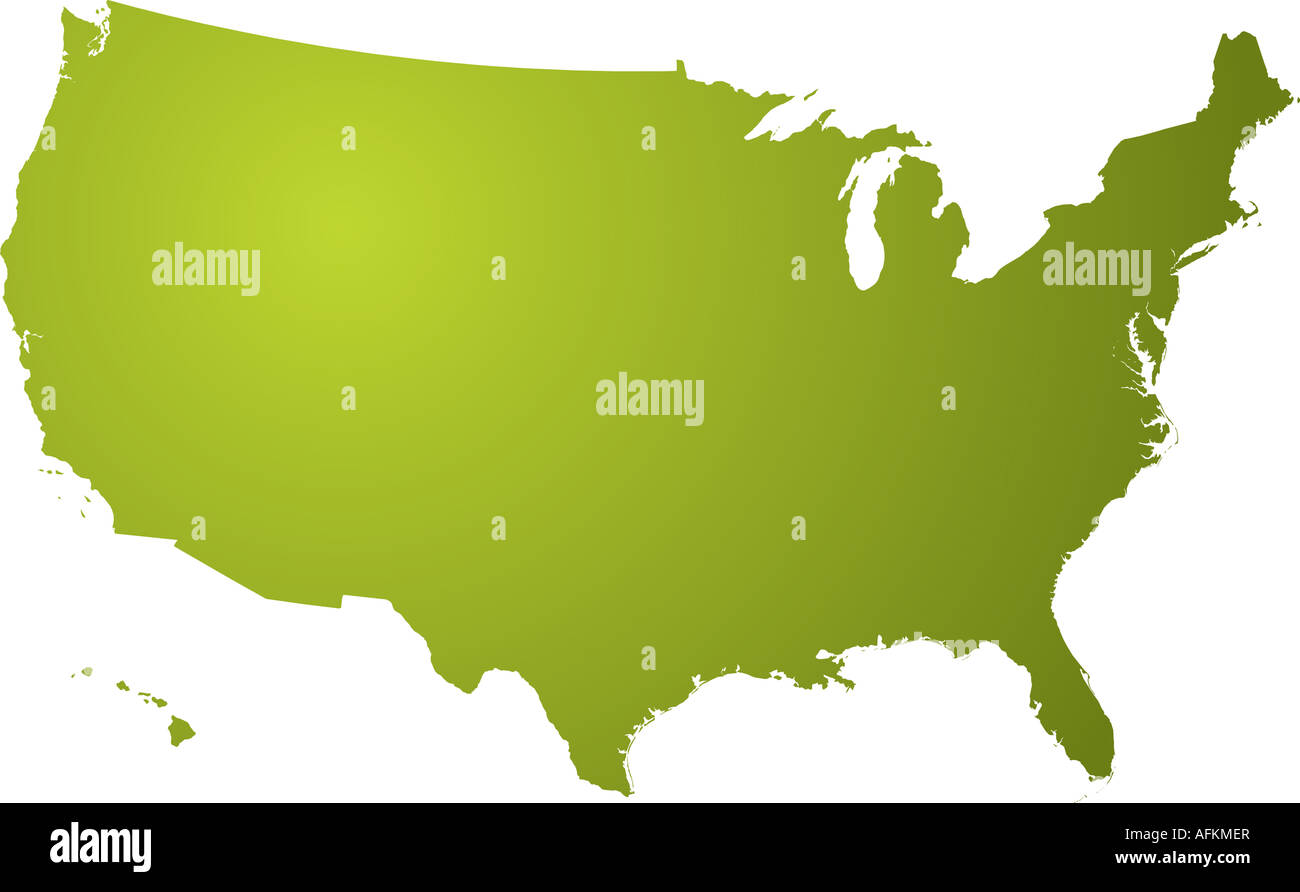 Illustration of a map of the us in different shades of green isolated ...