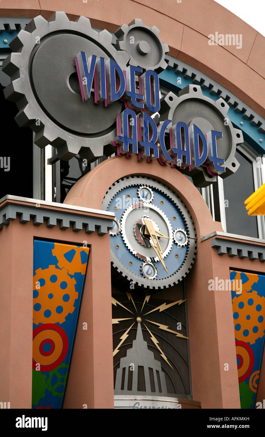 Video arcade sign in the exterior of a building at Magic Kingdom Disney ...