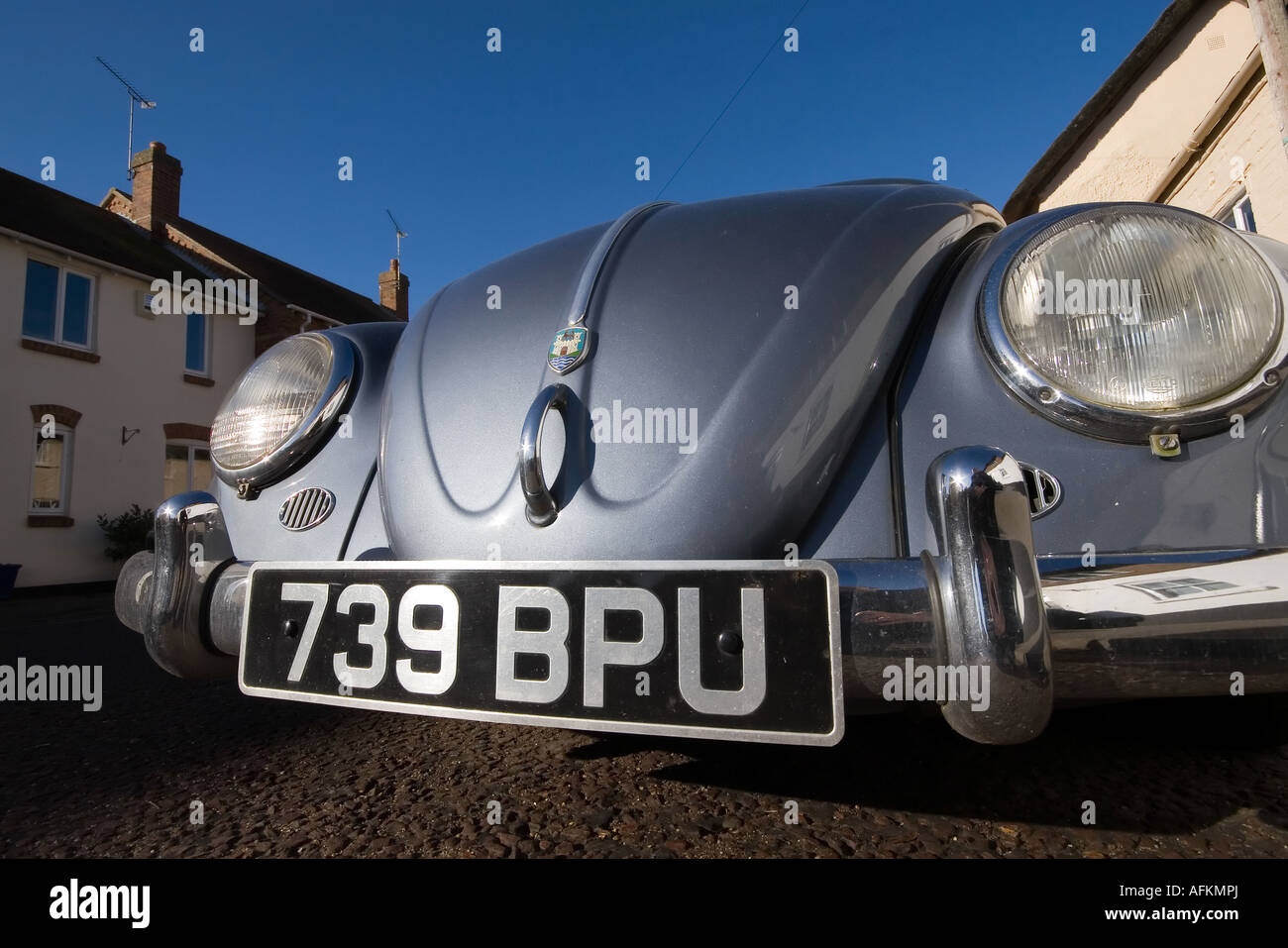 Blue 1954 oval VW Beetle car Stock Photo - Alamy
