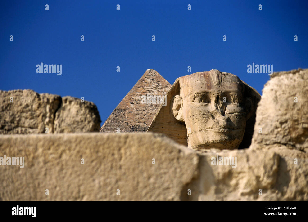 View of The Khephren Pyramid and The Great Sphinx of Giza, Cairo, Egypt ...