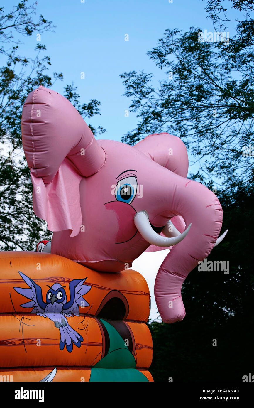 Large pink plastic inflatable elephant on Noah's Ark bouncy castle ...