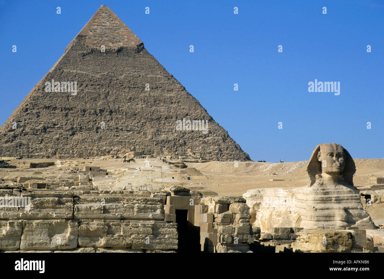 View of The Khephren Pyramid and The Great Sphinx of Giza, Cairo, Egypt ...