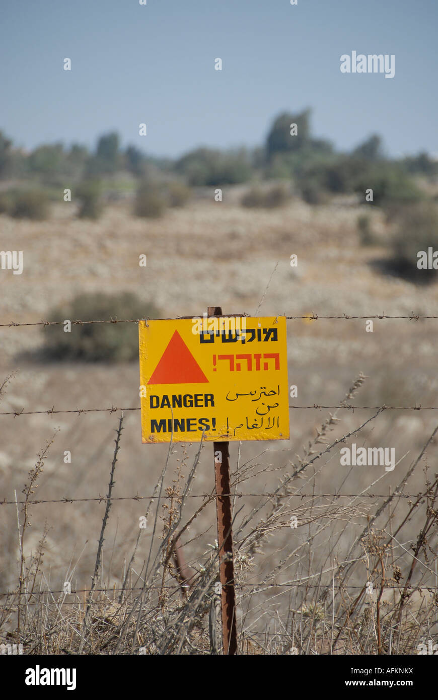 Minefield warning on the Golan Heights near the Israeli border with ...
