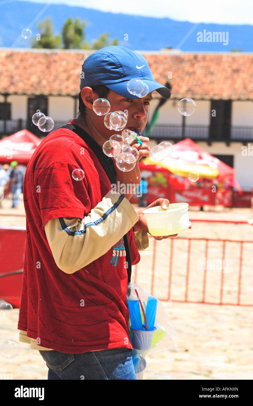 boy selling soap bubbles, Villa de Leyva, Boyacá, Colombia, South ...