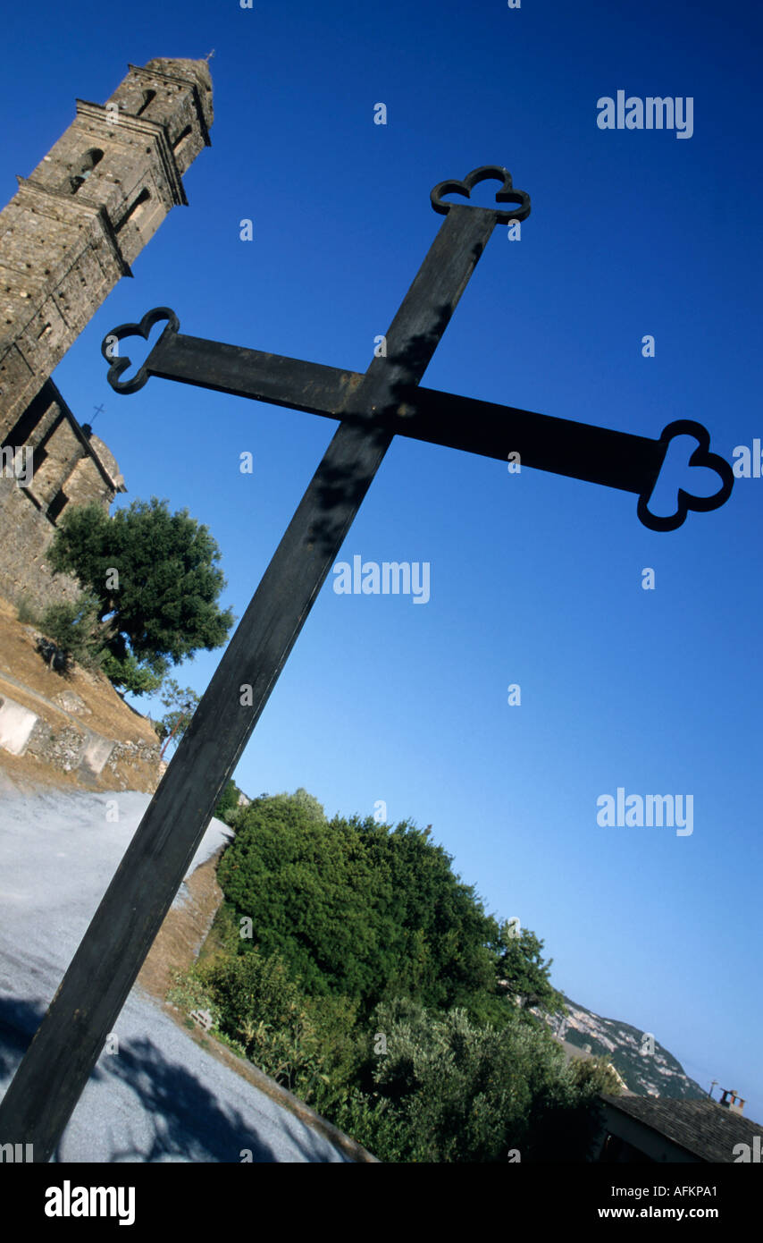France corsica island patrimonio cross and church Stock Photo - Alamy