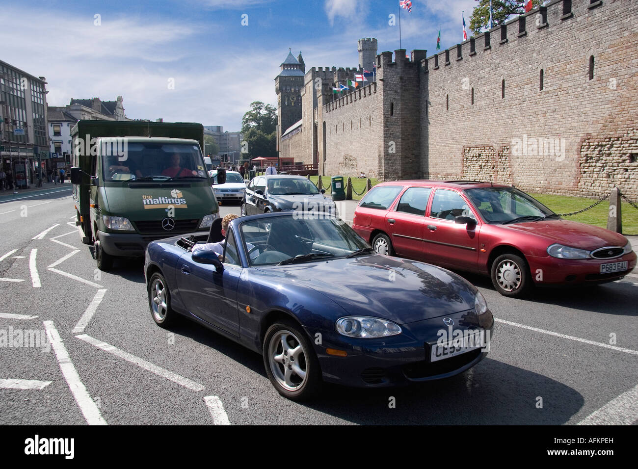 Traffic in Castle Street Cardiff 3 Stock Photo - Alamy