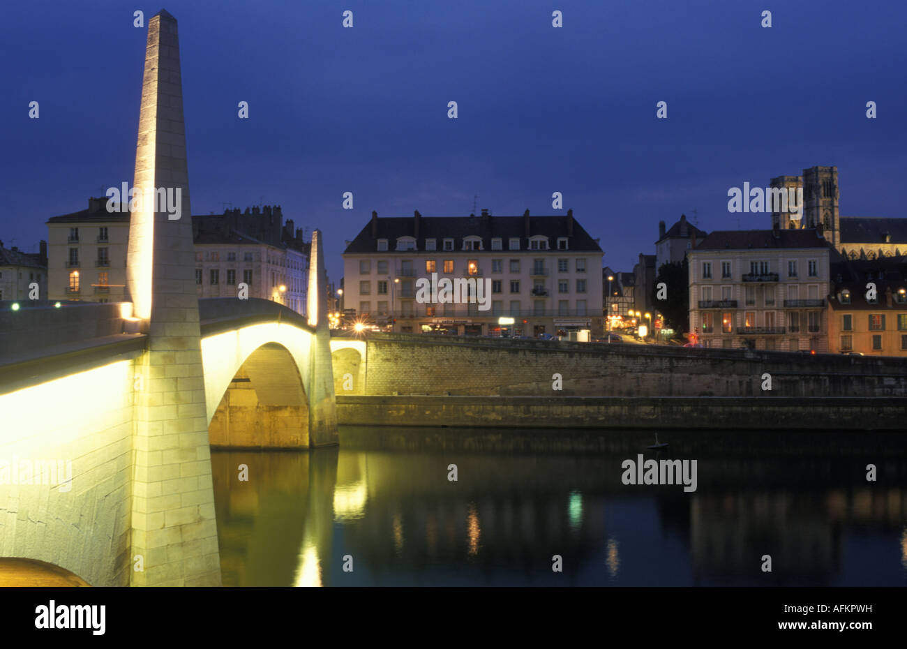 Skyline of Chalon sur Saone at night Burgundy France Stock Photo - Alamy