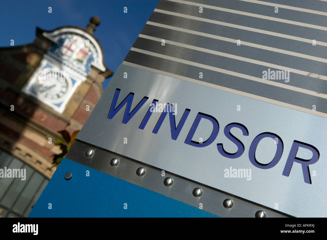 Metal sign with the word 'Windsor' outside Windsor Royal Shopping ...