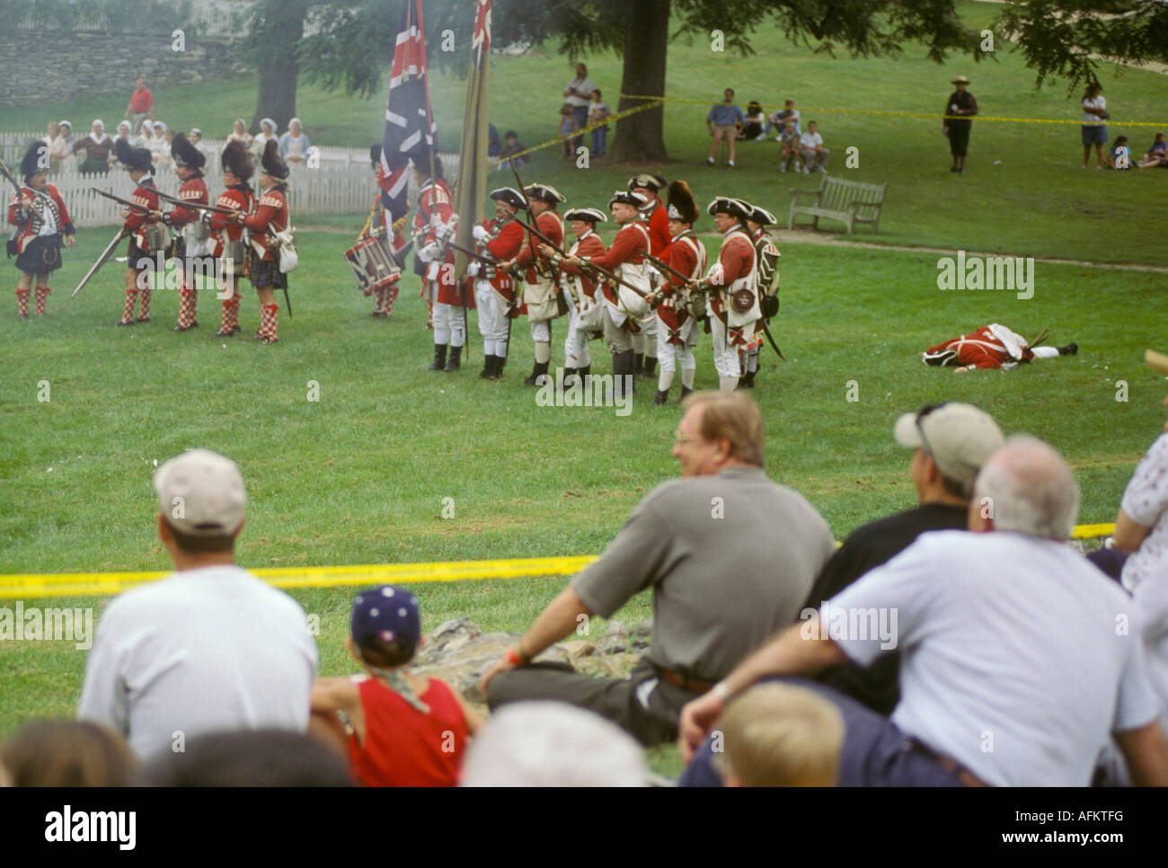 American revolutionary war reenactors prepare for mock combat at Edward ...