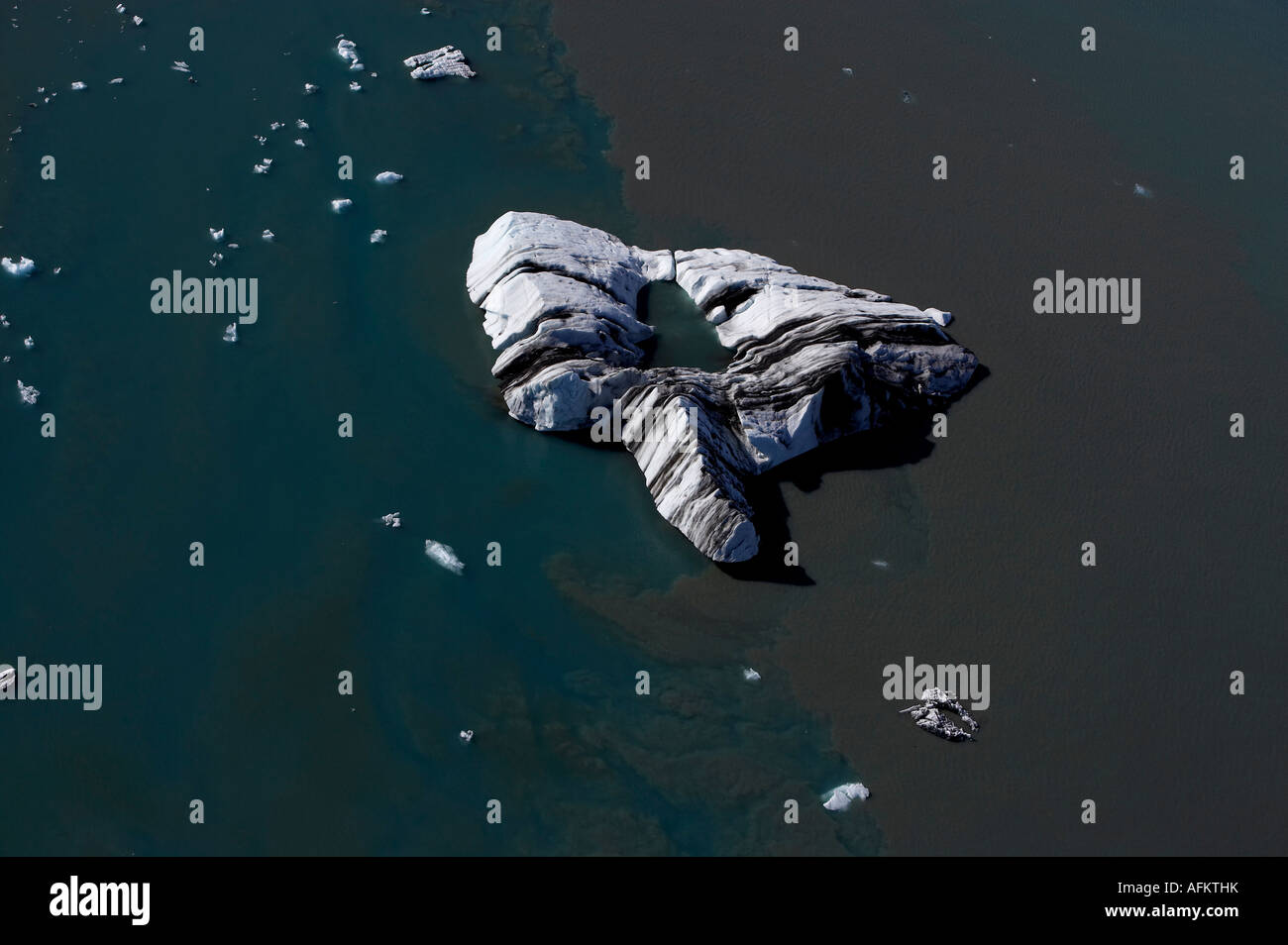 Aerial photo of Ice cubes at the lake Jokulsarlon south east of Iceland ...