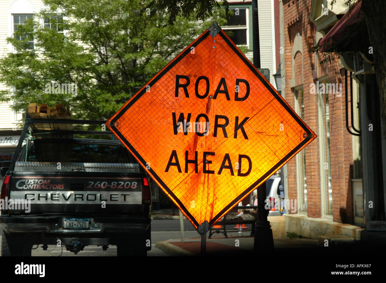 Road work ahead sign Stock Photo - Alamy