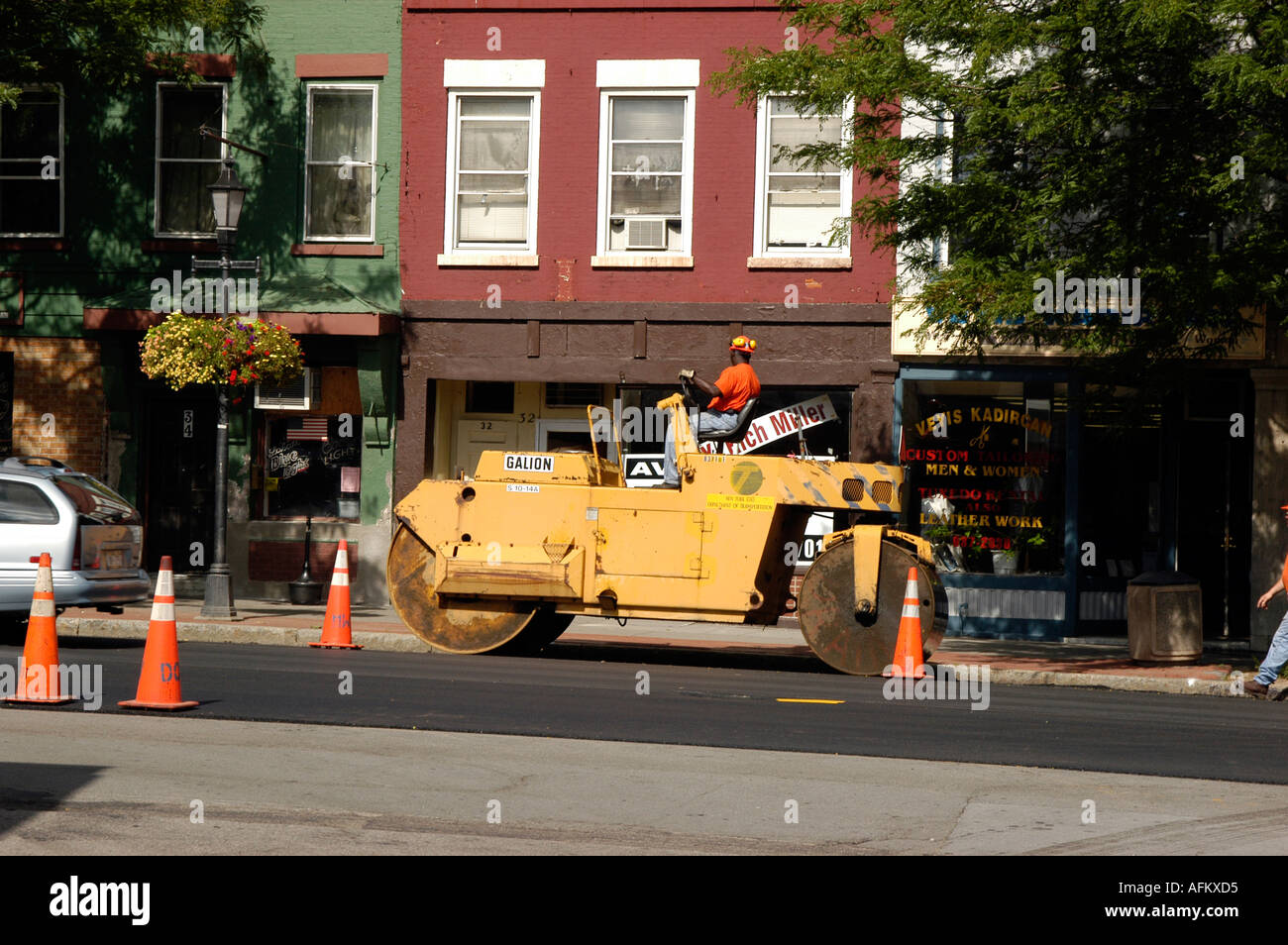 Steam roller paving street Stock Photo - Alamy