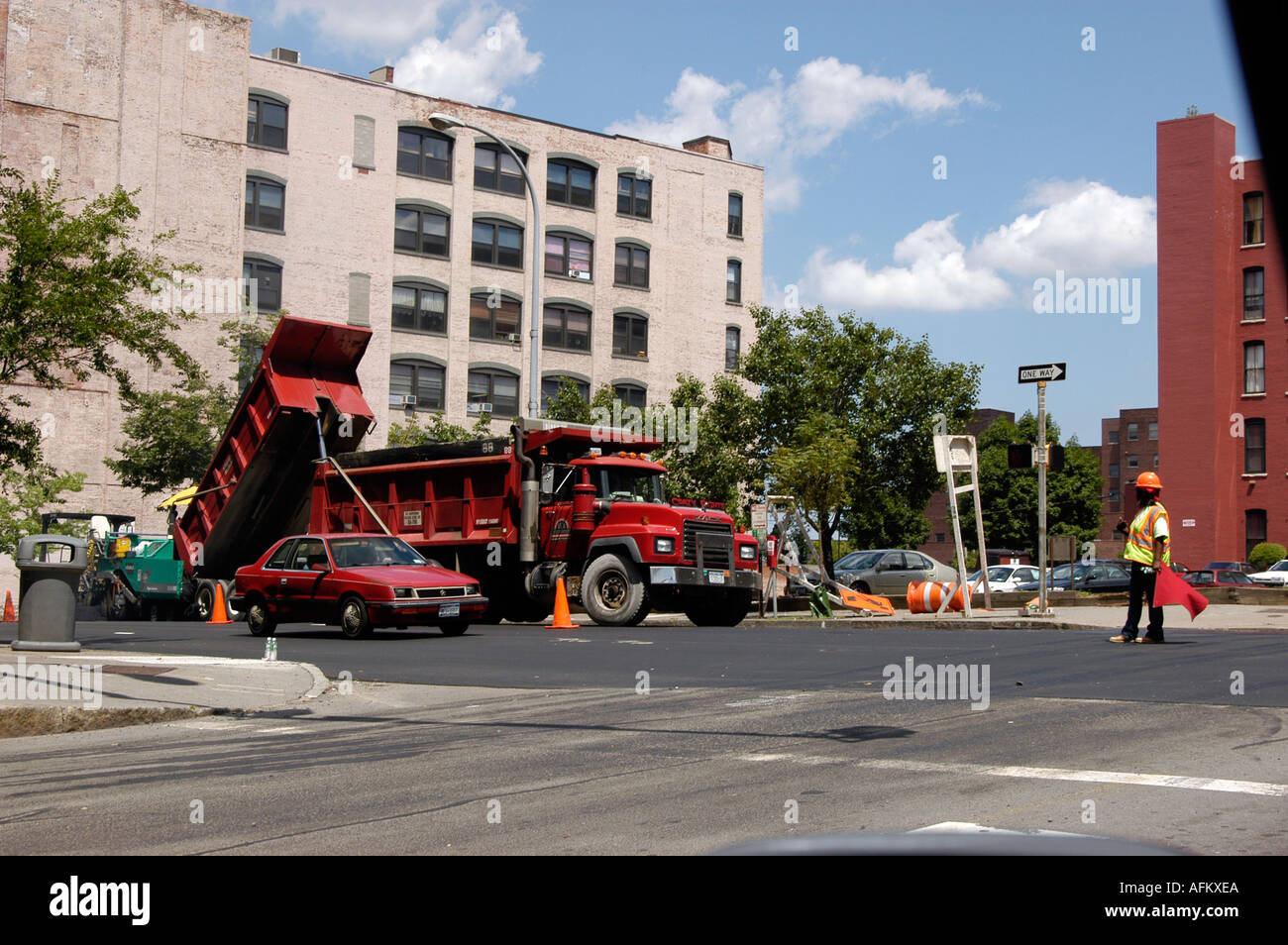 Road paving crew Rochester NY USA Stock Photo - Alamy