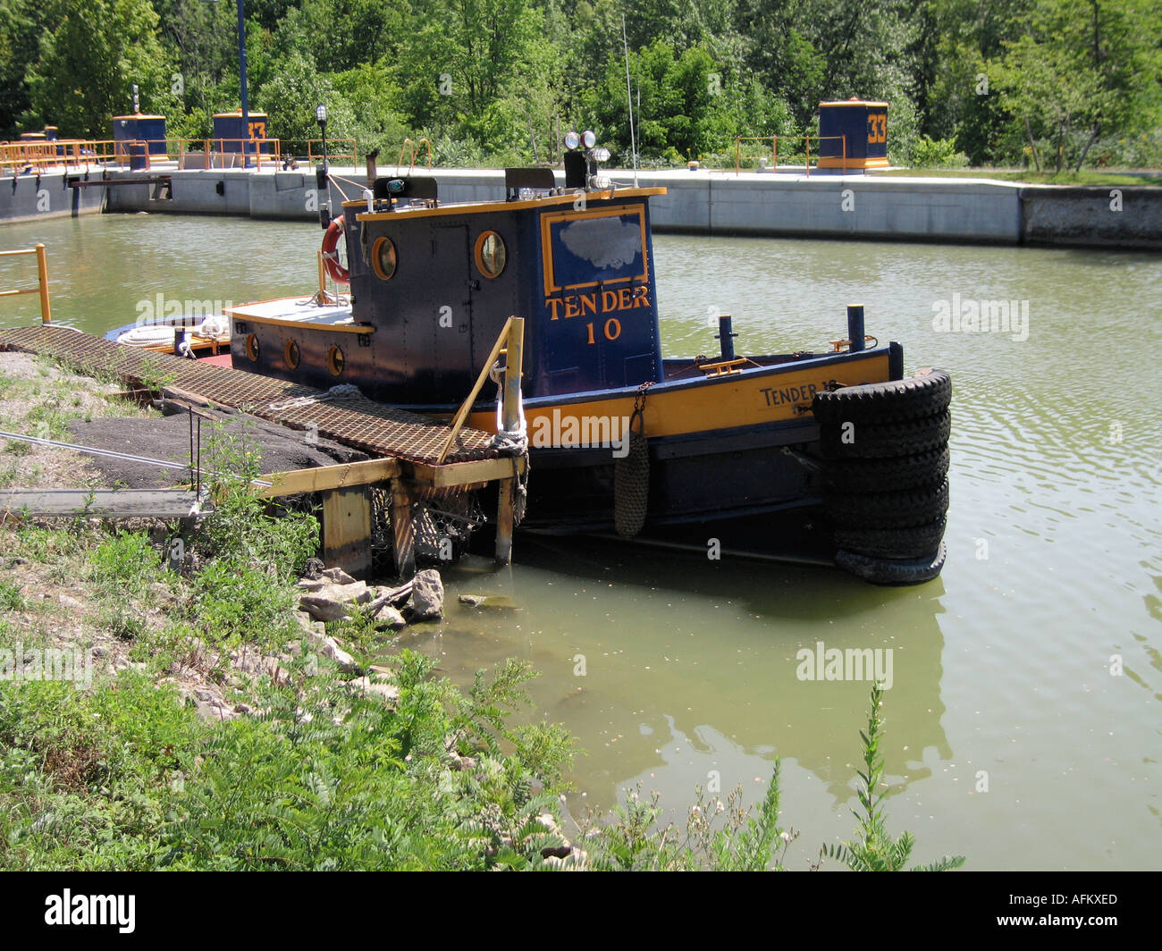 Erie Canal tender tug boat Stock Photo - Alamy
