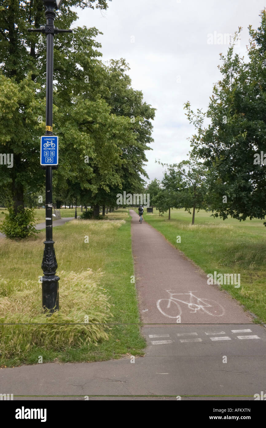 London Cycle Network Sign and path with markings with cyclist on ...