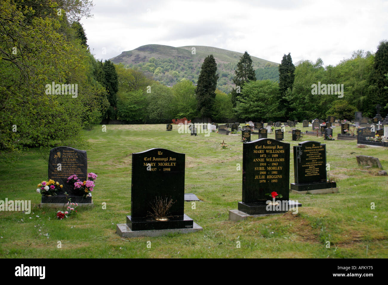 GRAVES IN TY RHIW CEMETERY AT TAFF`S WELL, NEAR CARDIFF, WITH GARTH ...