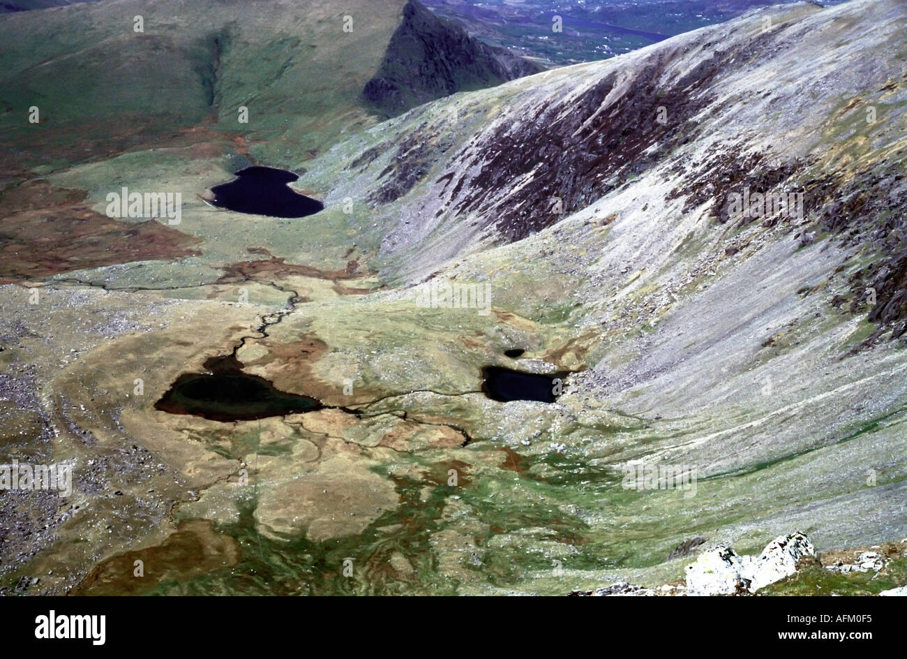 Three tarns under Snowdon mountain in Wales Stock Photo - Alamy