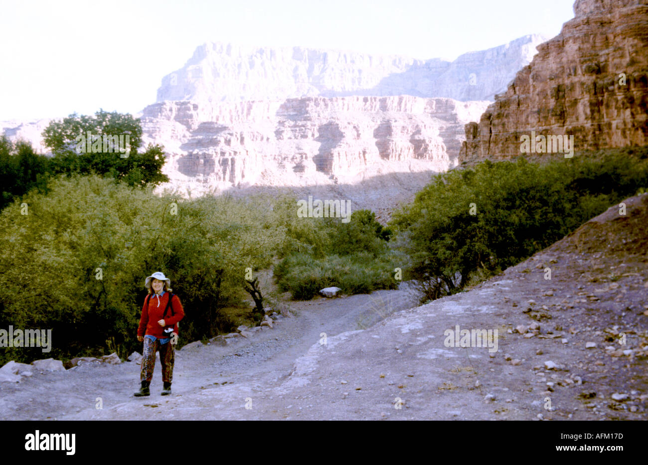 A visitor walking in Havapu canyon home of the Havasupai people in the ...